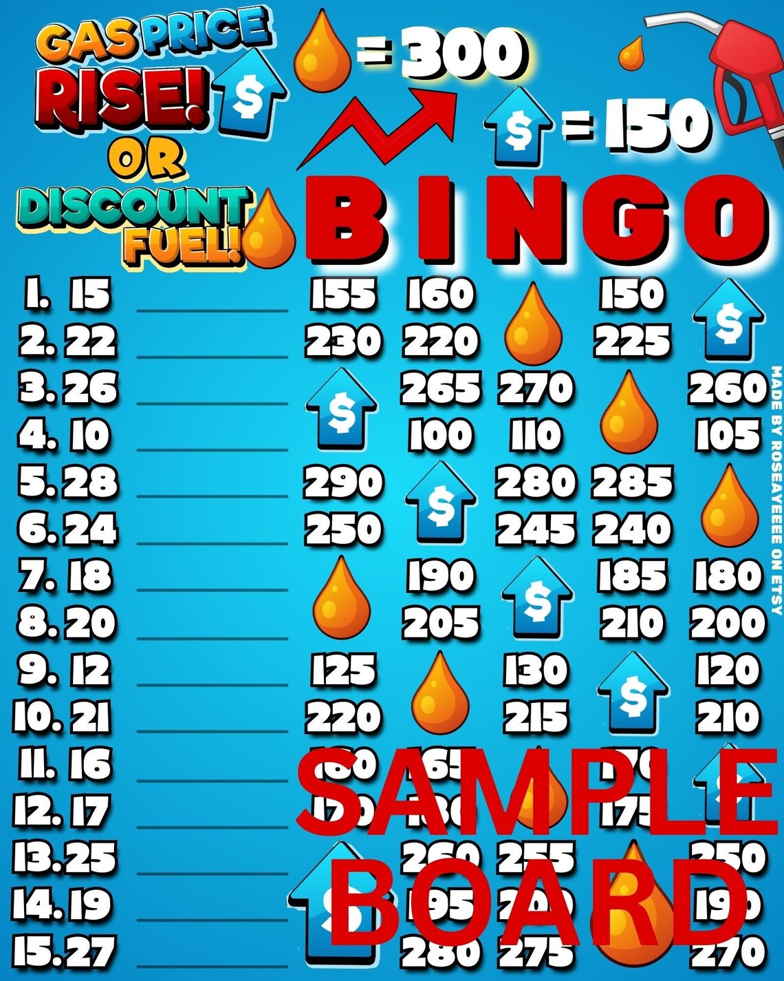 Gas Prices 300 and 150 in Each Row *2 Versions* Reg. & Pro. Board (min ...