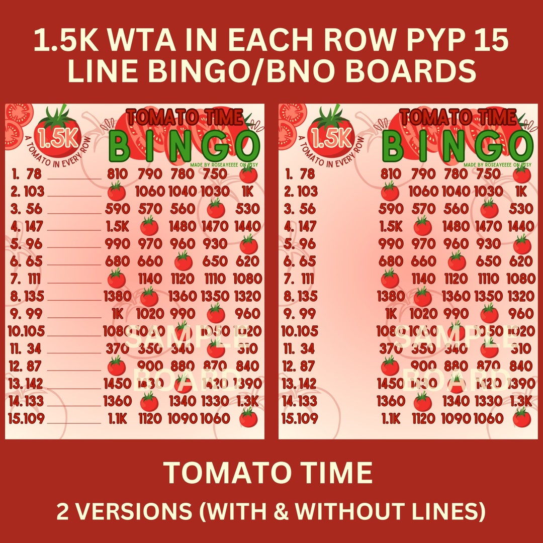 Tomato Time 1.5K WTA in Each Row, High Roller 15 Line Pyp Themed Bingo ...