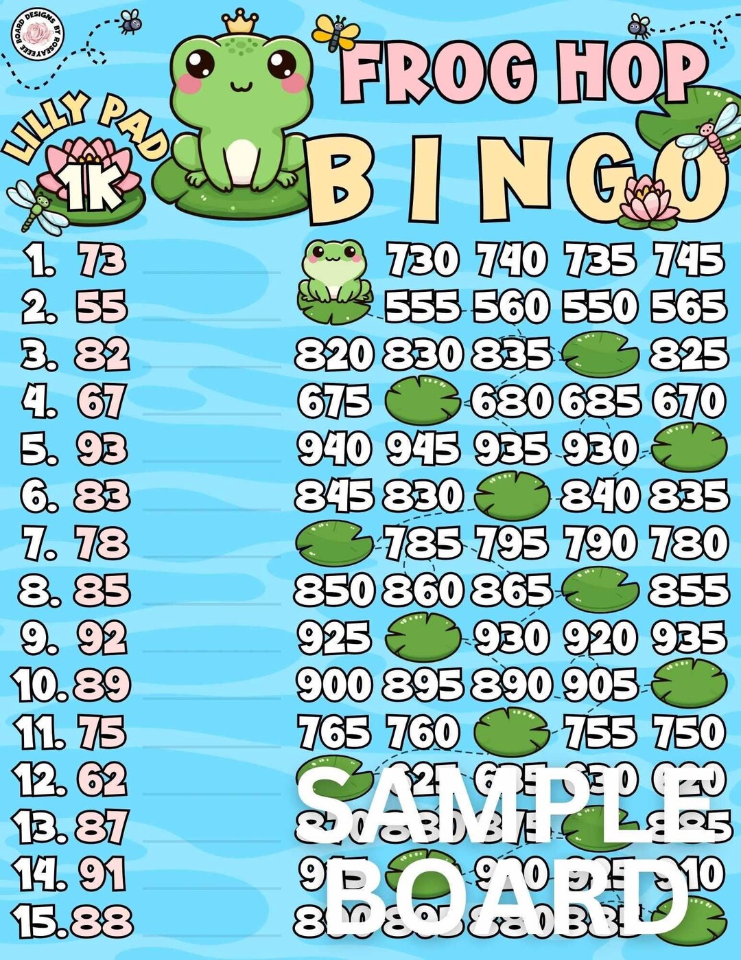 Frog Hop 1K *2 Versions* Reg. WTA & Pro. Boards, 15 Line Themed Bingo ...