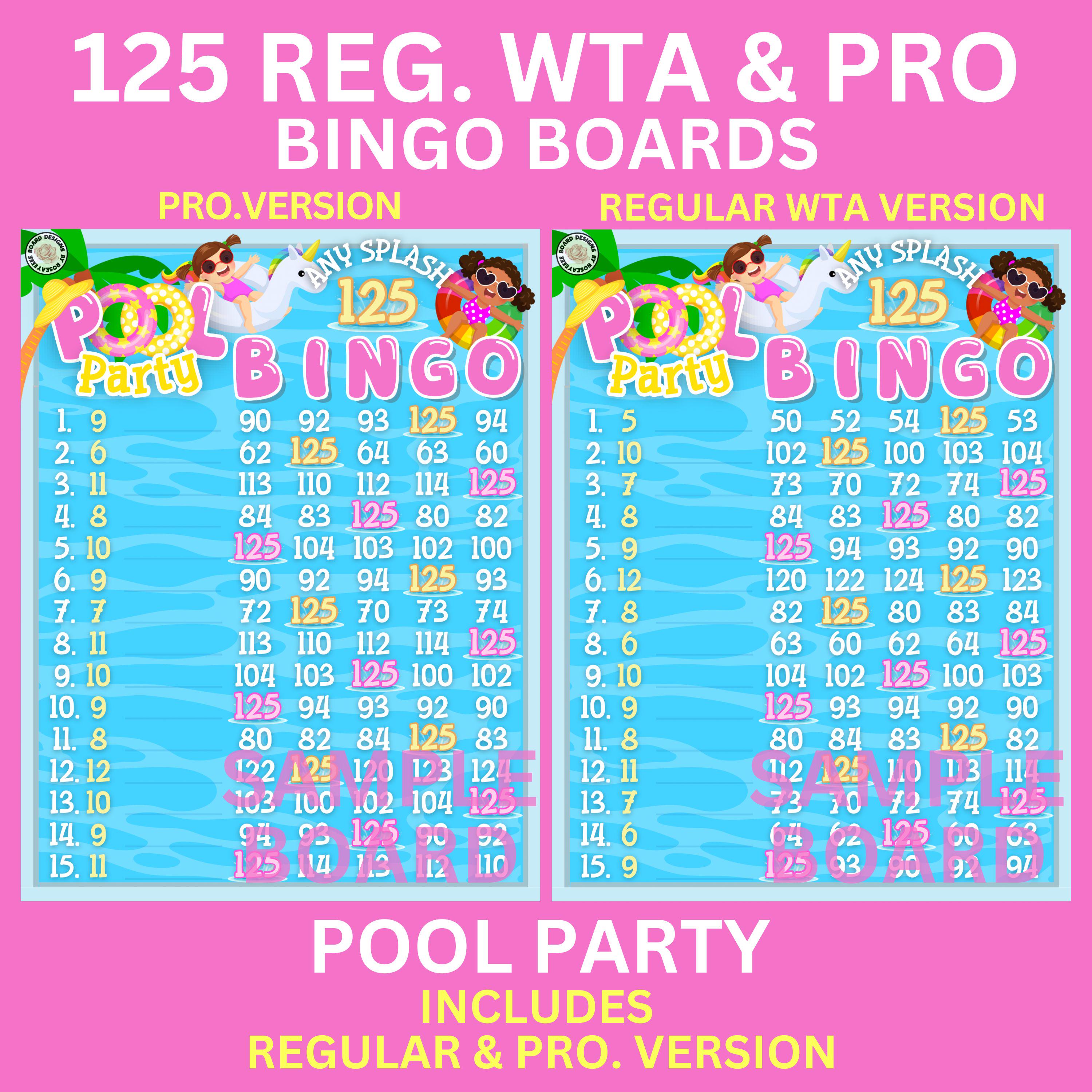 Pool Party 125 *2 Versions* Reg. WTA & Pro. Boards, 15 Line PYP Themed ...