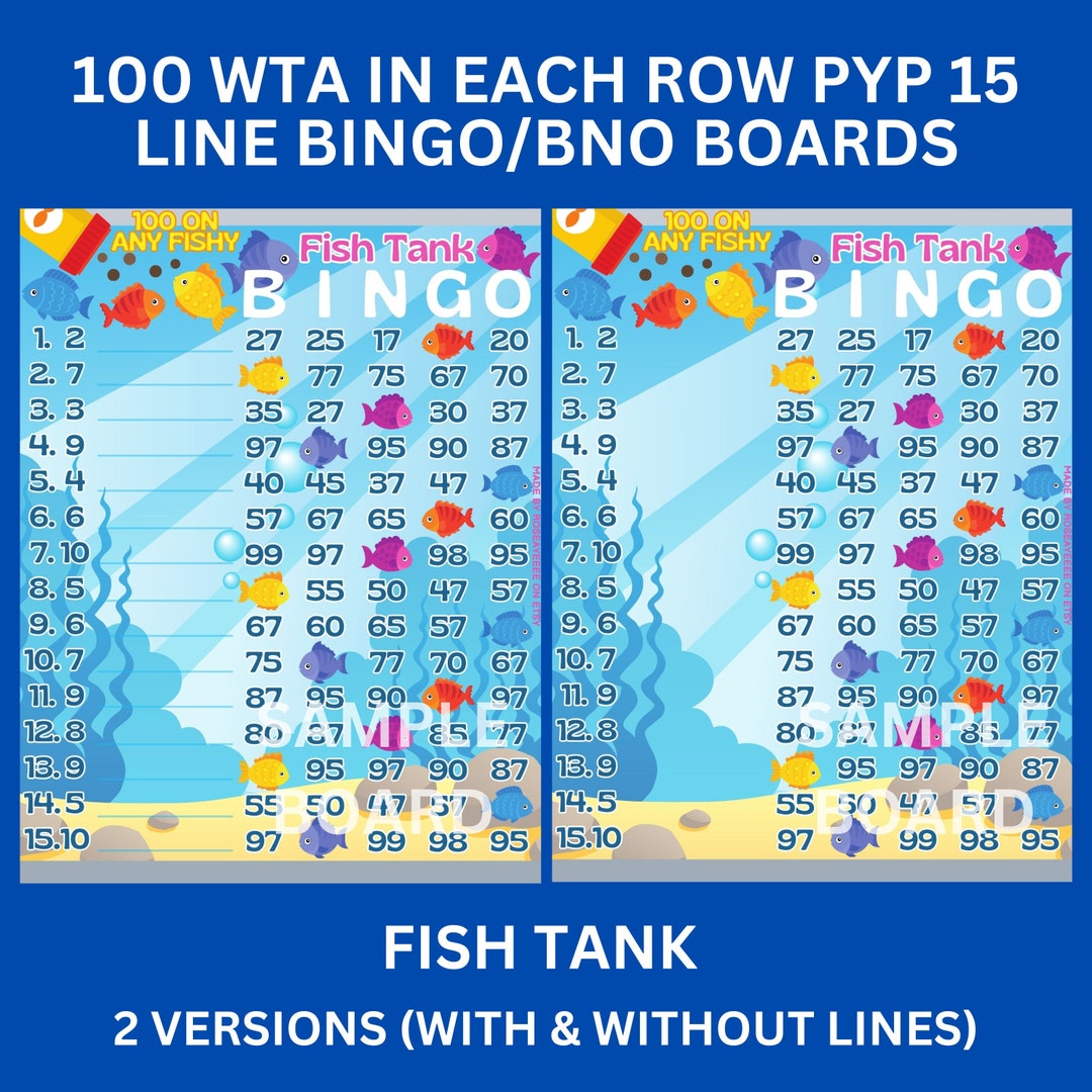Fish Tank 100 WTA in Each Row, 15 Line Pyp Themed Bingo Board With ...