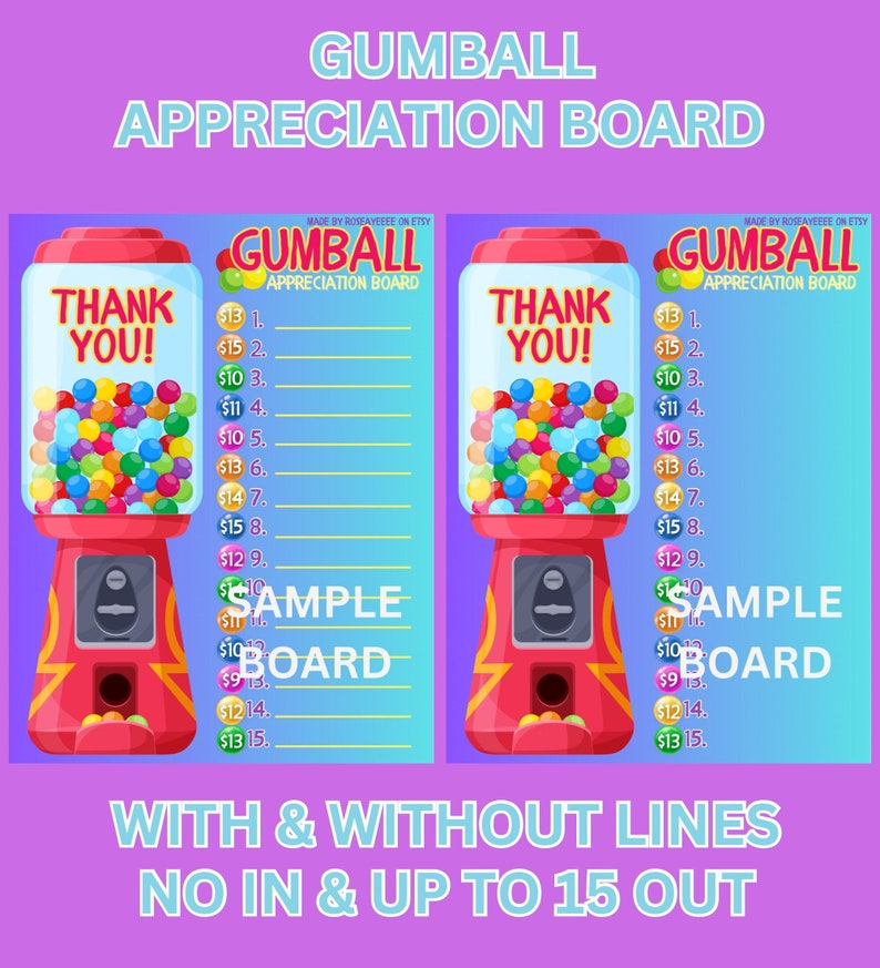 Gumball Appreciation Board (up to 15 Out, With & Without Lines) - Etsy