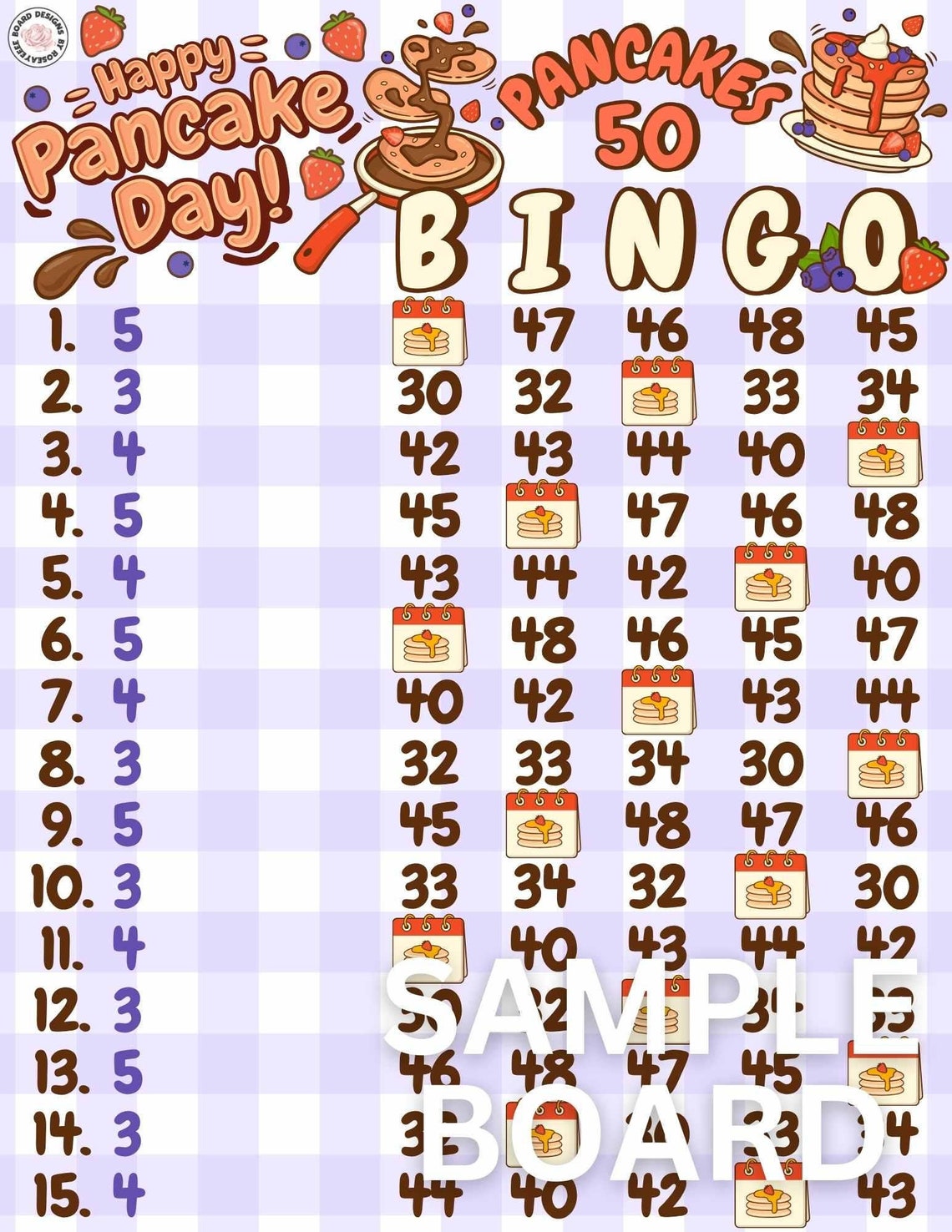 Pancake Day 50 *2 Versions* Reg. WTA & Pro. Boards, 1-15 Line PYP ...