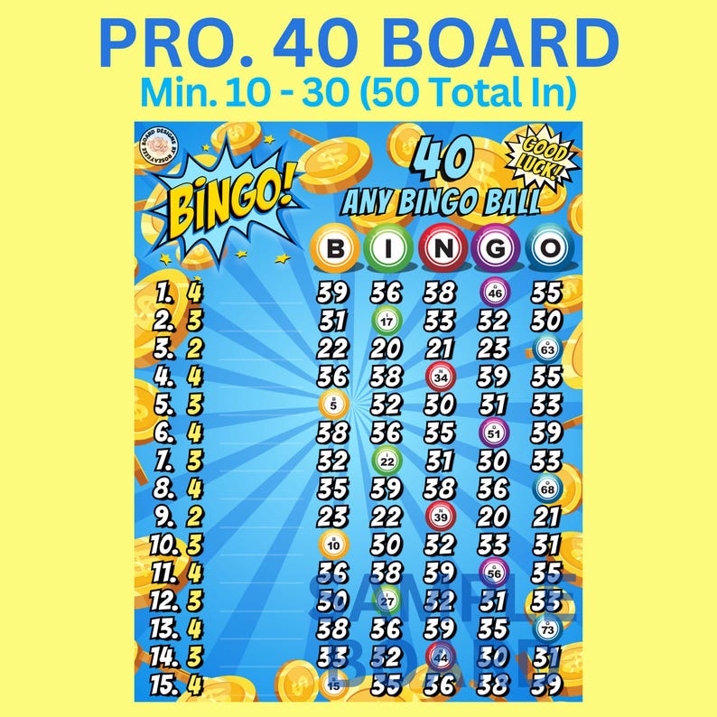 Bingo Balls 40 *2 Versions* Reg. WTA & Pro. Boards, 15 Line PYP Themed ...