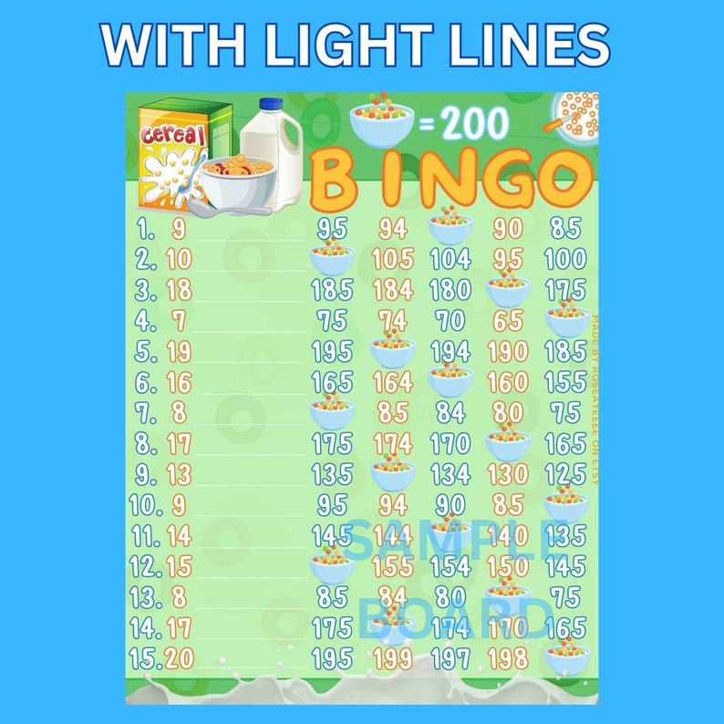 Cereal 200 WTA in Each Row, 15 Line PYP Themed Bingo Board - Etsy