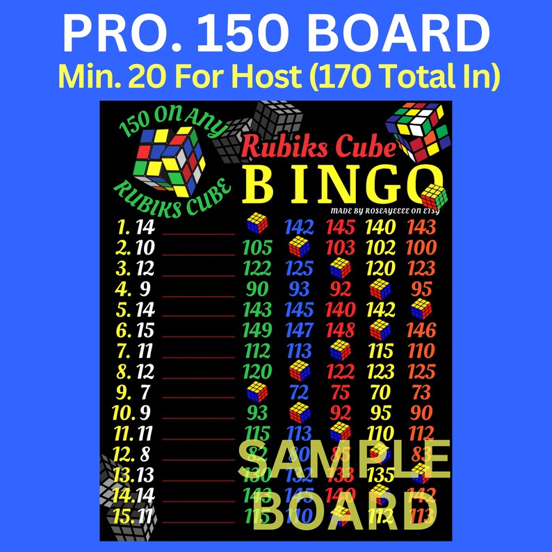 Rubiks Cube 150 WTA 2 Versions Regular & Pro. Board min. 20, 15 Line ...