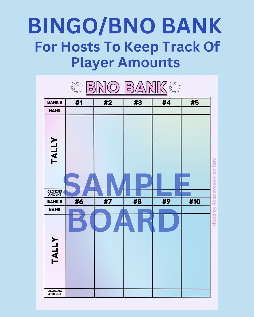 SALE! Bno/bingo Bank for Hosts - Etsy