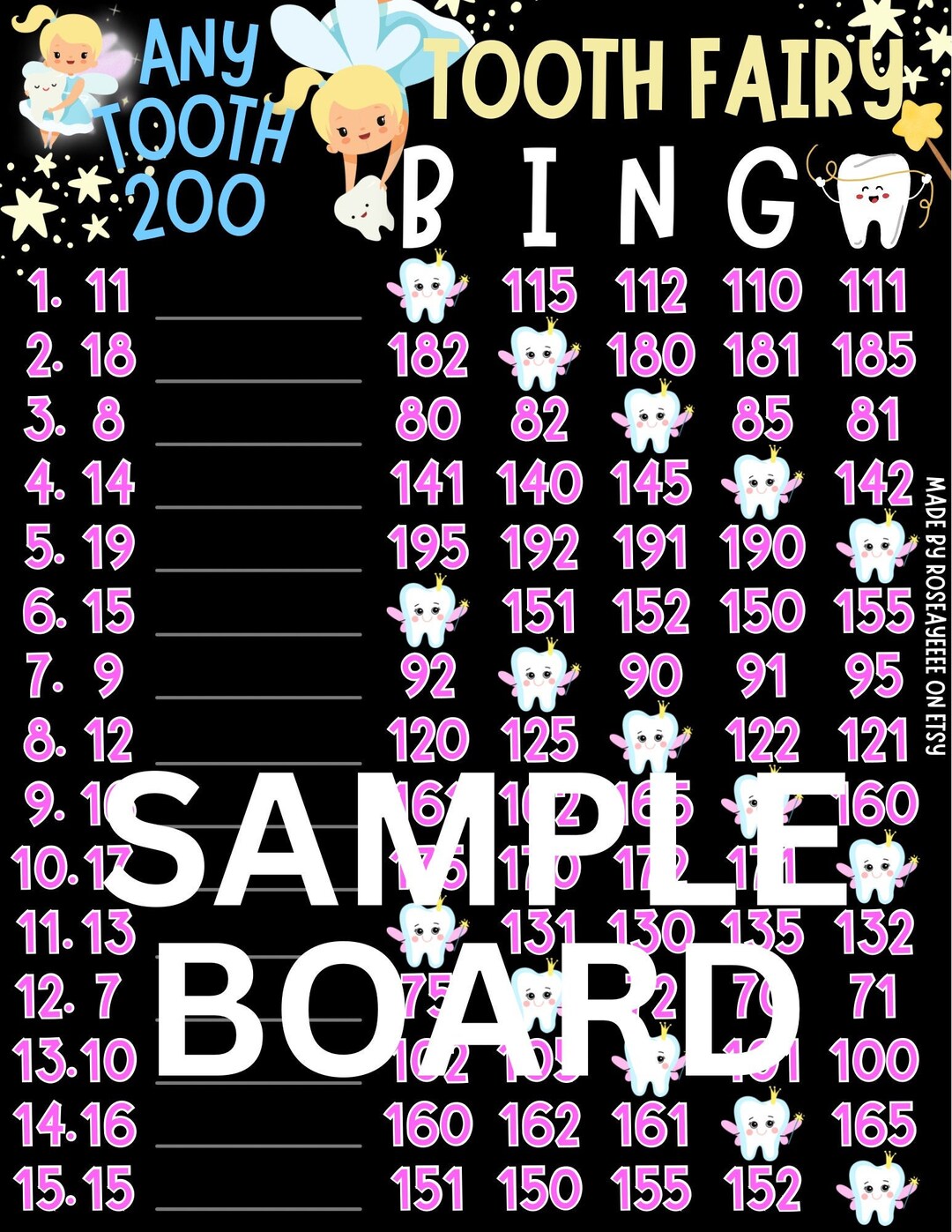 SALE! Tooth Fairy 200 WTA (with/without Lines) 15 Line Pyp Themed Bingo ...