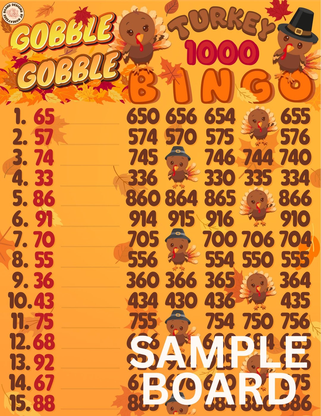 THANKSGIVING! Gobble Gobble 1K *2 Versions* Reg. WTA & Pro. Boards, 15 ...