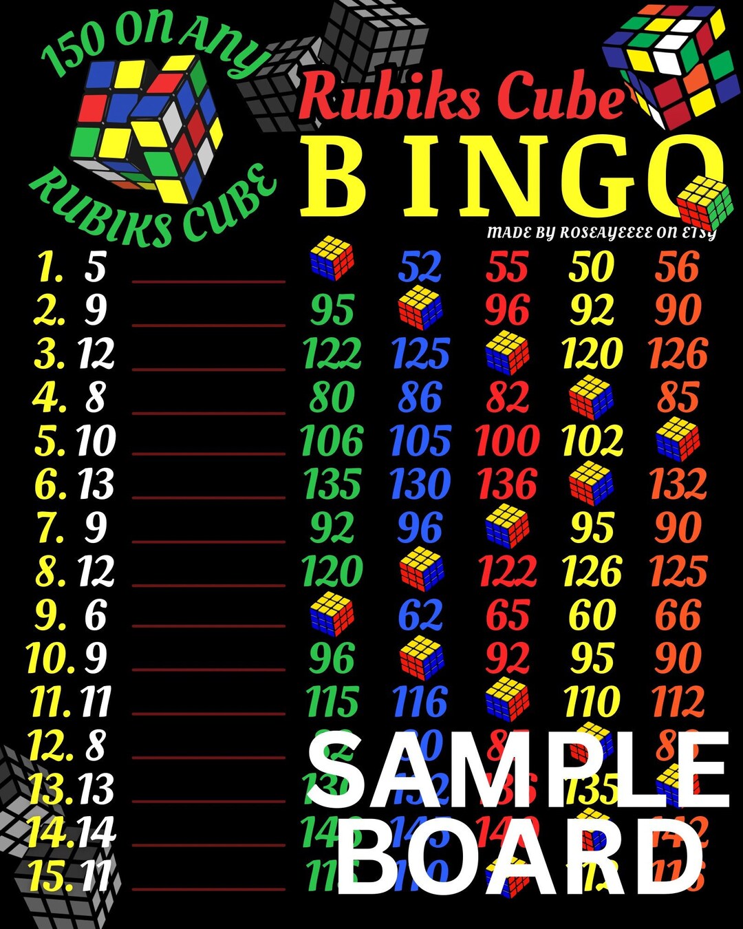 Rubiks Cube 150 WTA 2 Versions Regular & Pro. Board min. 20, 15 Line PYP Themed Bingo Boards - Etsy
