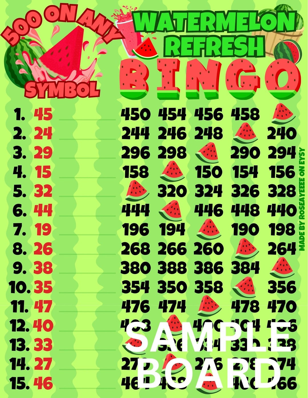 Watermelon Refresh 500 *2 Versions* Reg. WTA & Pro. Boards, 15 Line PYP Themed Bingo Boards - Etsy