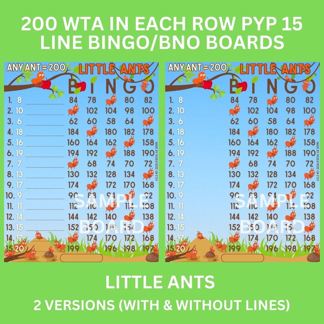 Little Ants 200 WTA in Each Row, 15 Line PYP Themed Bingo Board With ...