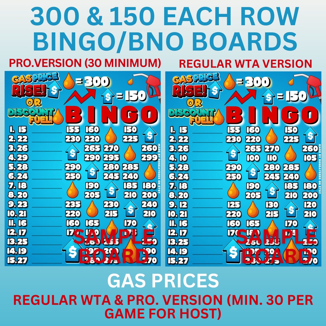 Gas Prices 300 and 150 in Each Row *2 Versions* Reg. & Pro. Board (min ...
