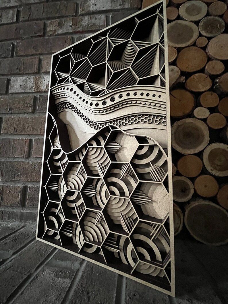 Multi Layer Laser Cut Wood Geometric Art King Honey - Etsy