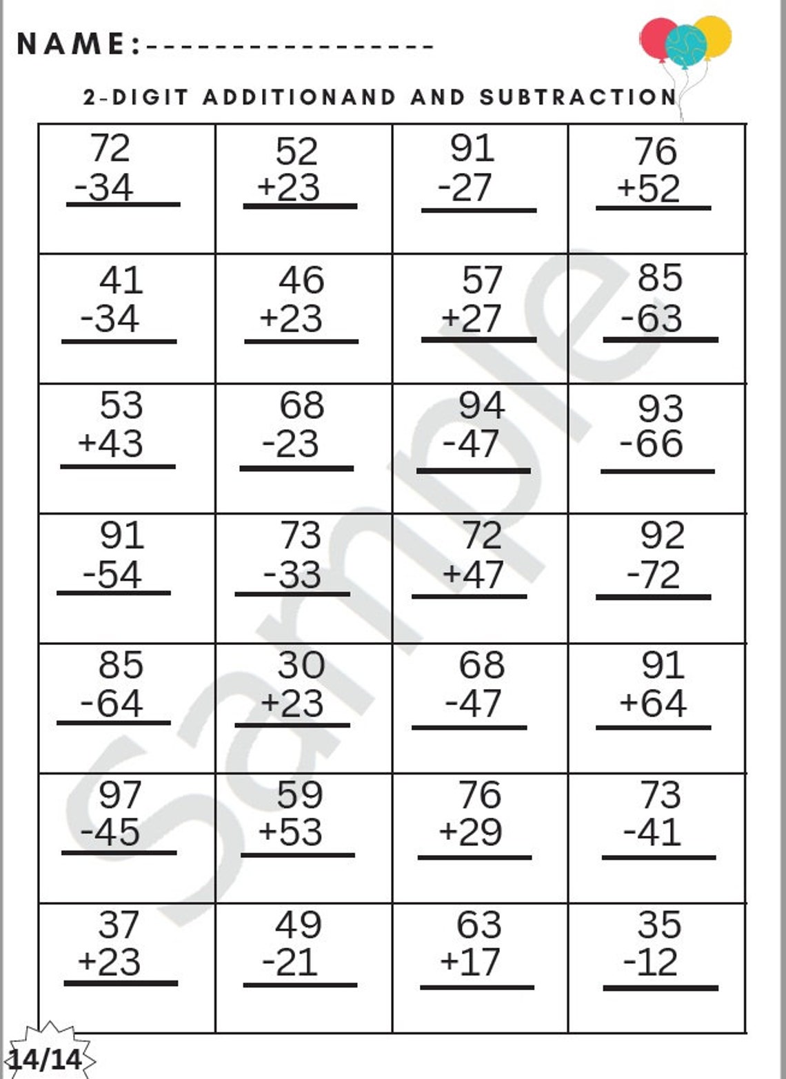 14 Printable Two Digit Addition and Subtraction Worksheets. Double ...