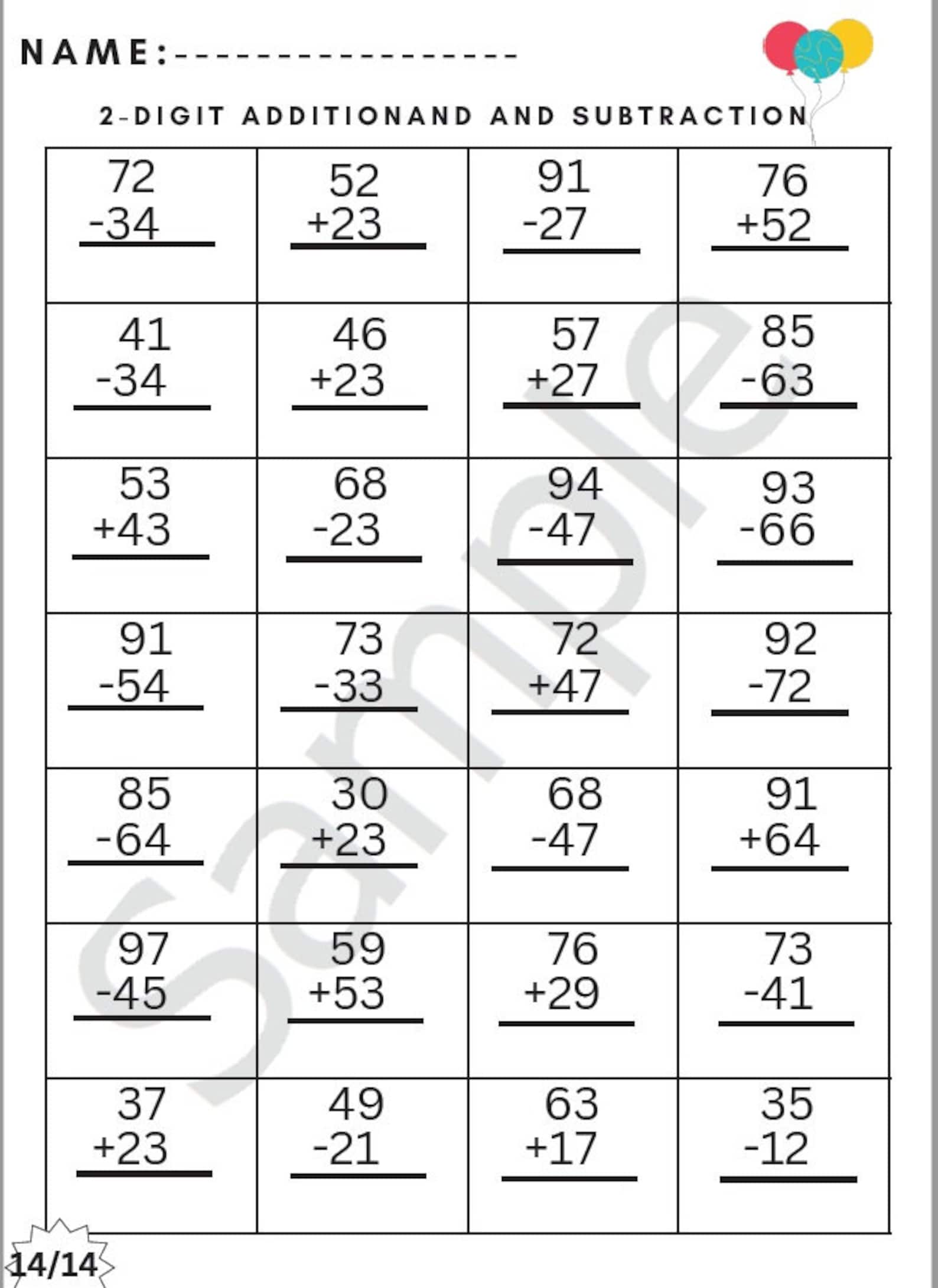 14 Printable Two Digit Addition and Subtraction Worksheets. Double ...