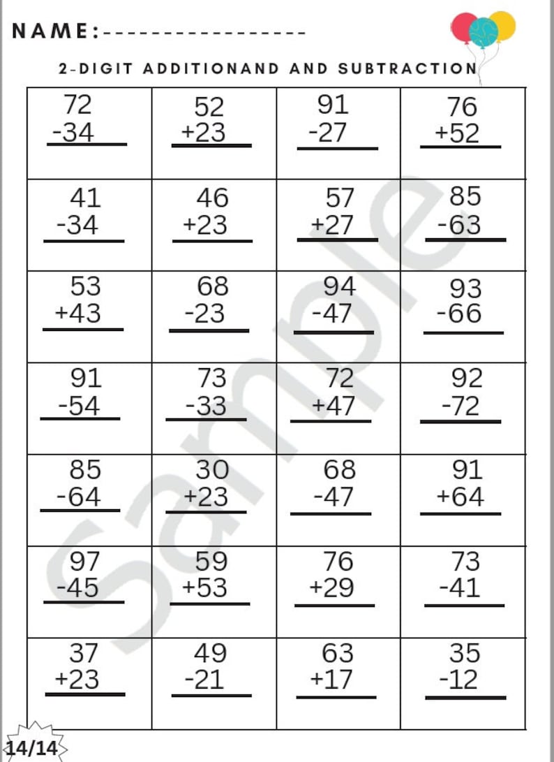 14 Printable Two Digit Addition and Subtraction Worksheets. Double ...