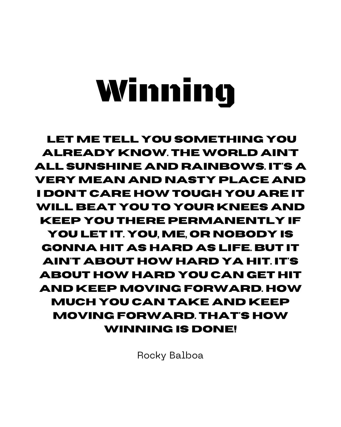 Rocky Winning Quote Printable - Etsy