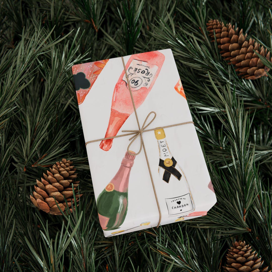 Wine Bottle Wrapping Paper, Prosecco Gift Wrap, Girly Wrapping Roll ...