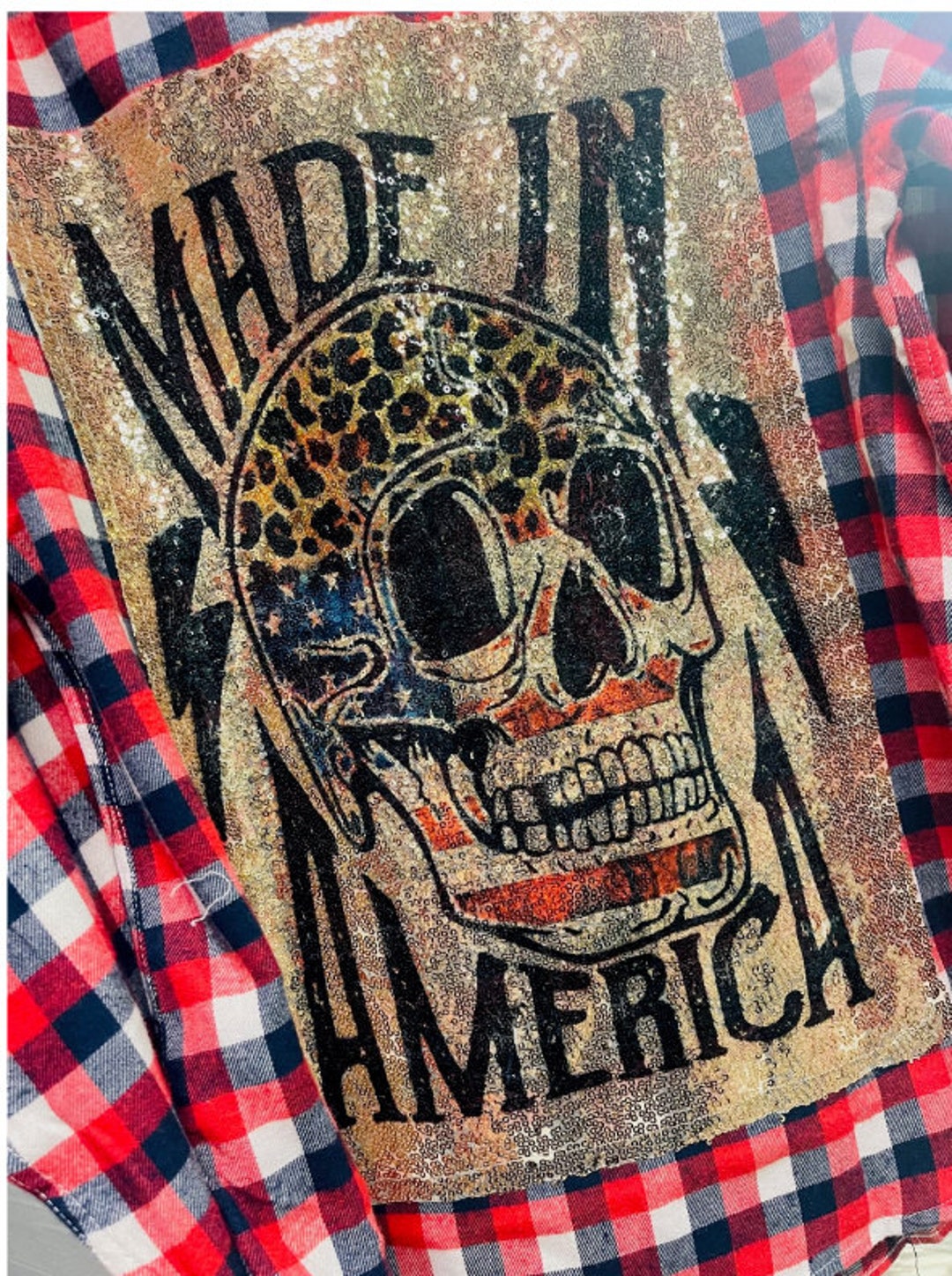 Made in America FLANNEL * New, With Awesome SEQUIN PATCH on Back! - Etsy