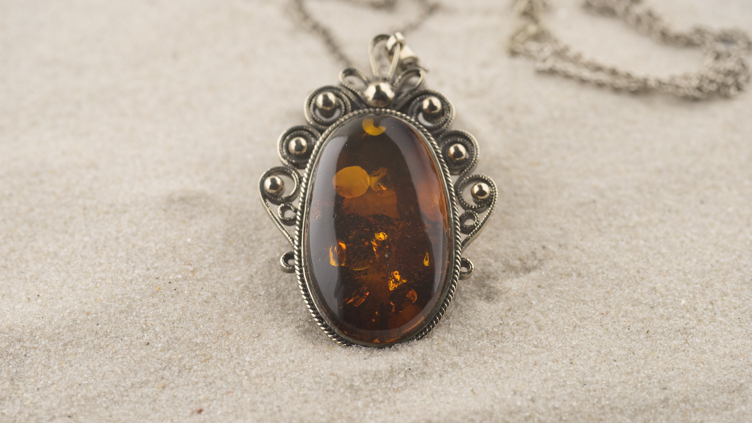 Amber Pendant With Chain 40 Cm, Vintage Amber Jewelry, Special Gift ...