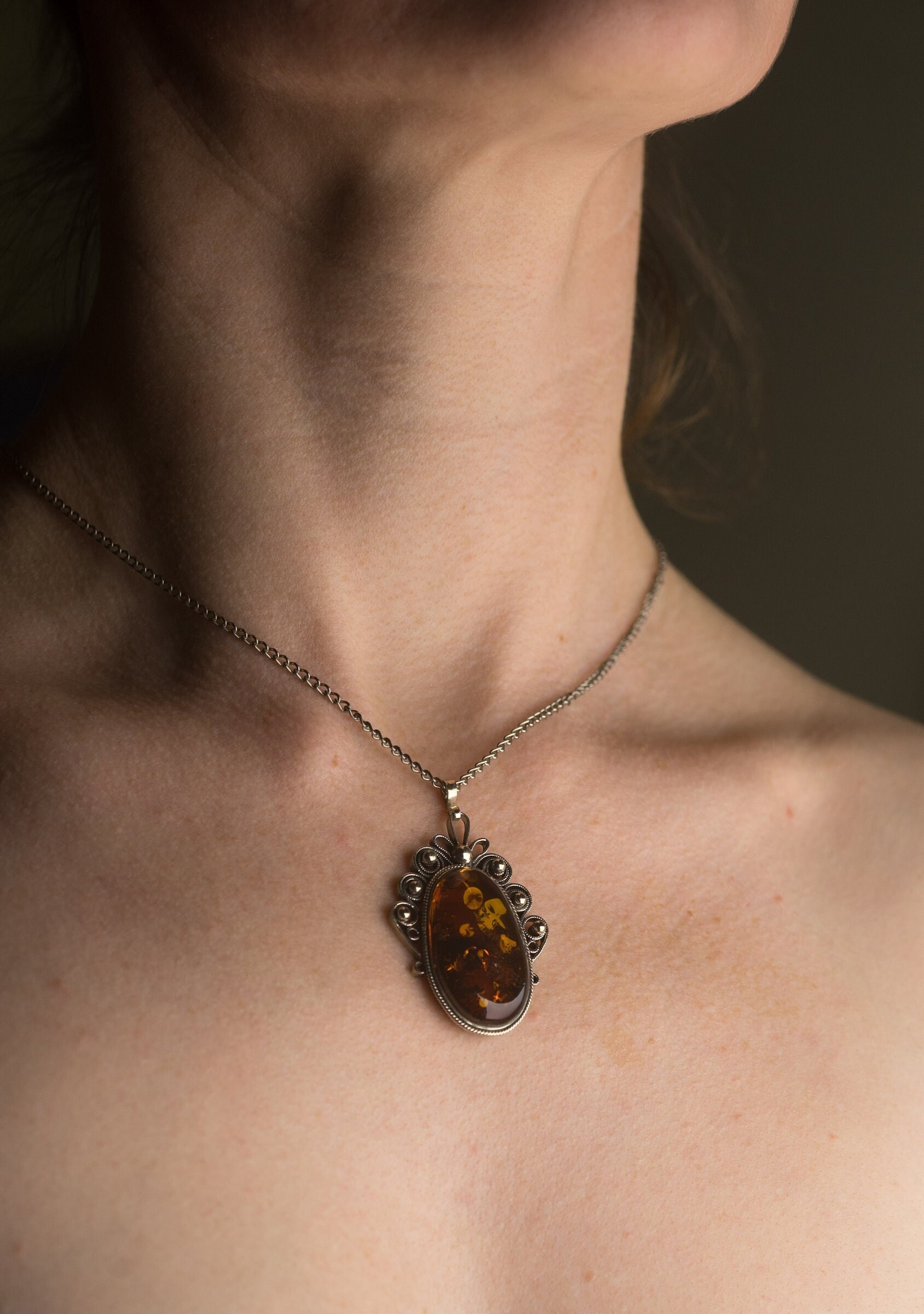 Amber Pendant With Chain 40 Cm, Vintage Amber Jewelry, Special Gift ...