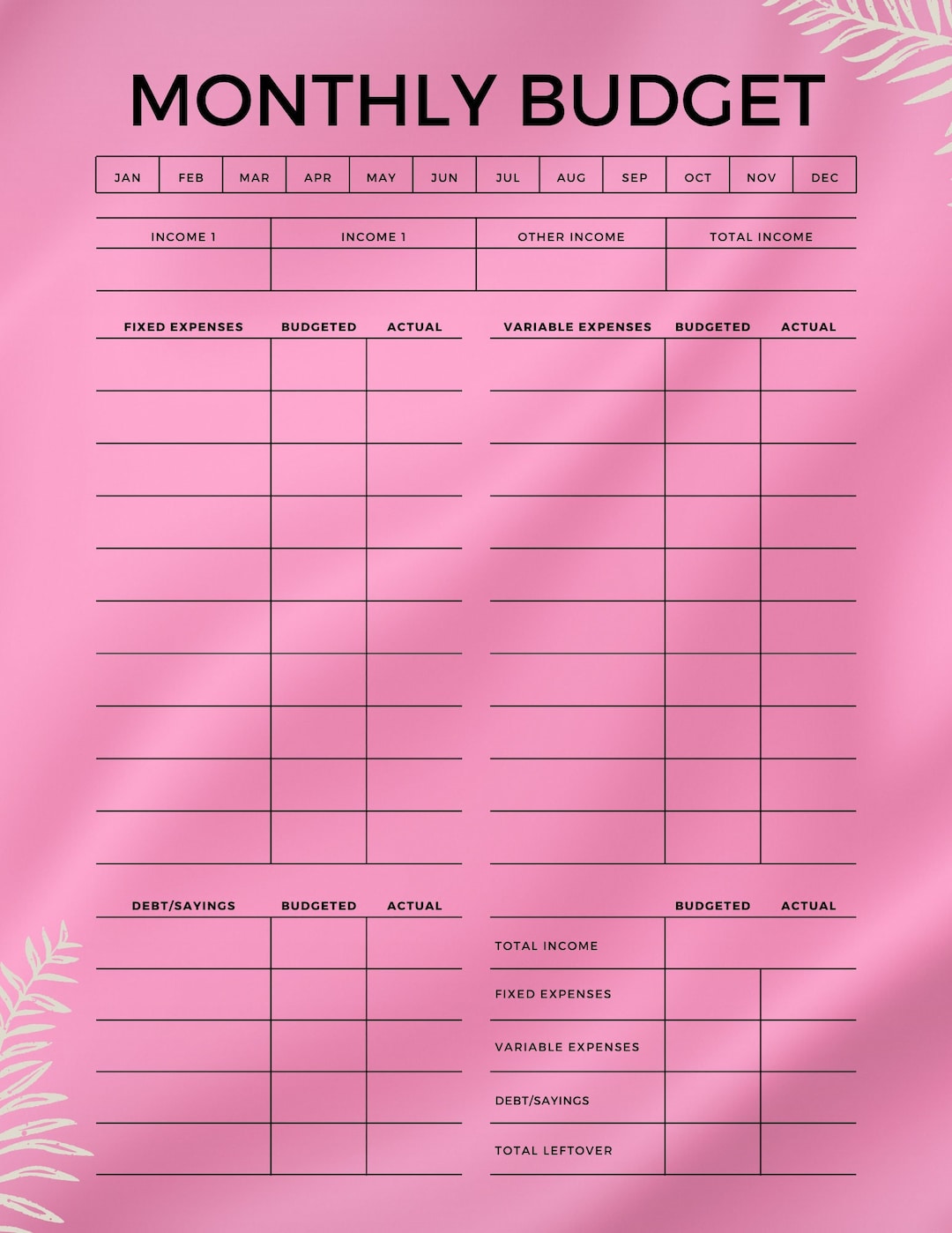 Pink Monthly Budget Planner - Etsy