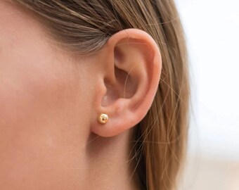SOLID 14K Gold Ball Earrings, Gold Push Back Studs Woman, Ball Earring ...