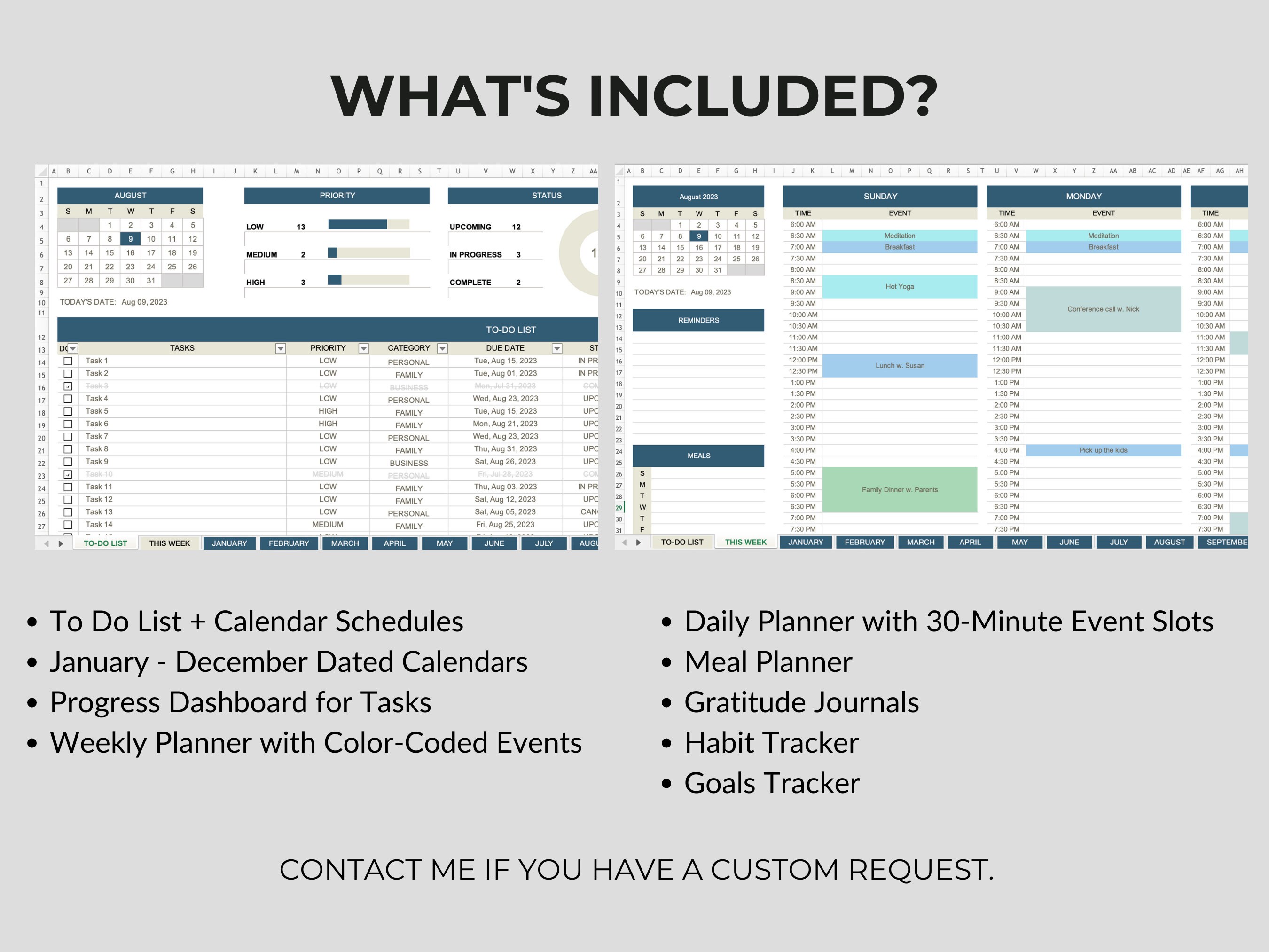 Customizable Excel To-do List Planner Daily-weekly Schedule & Calendar ...