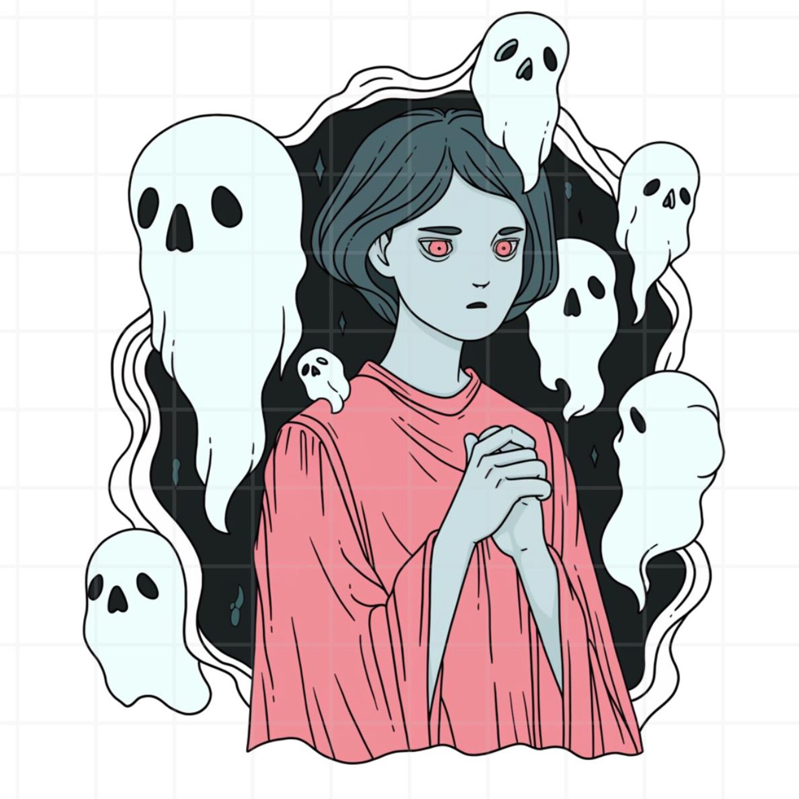 A Women Surrounded by Spirits Png, Gothic Halloween Clipart, Creepy ...
