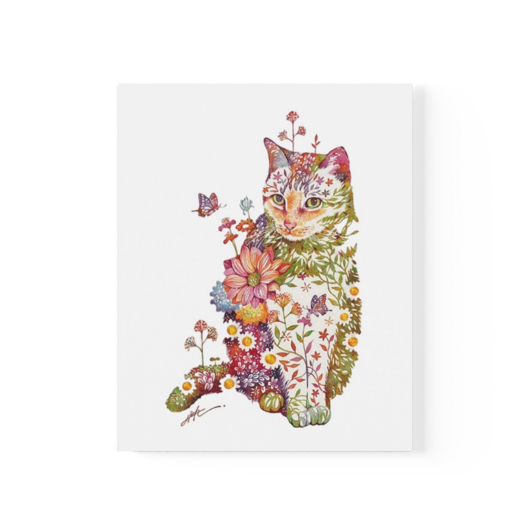 Flower Cat, Boho Art, Cat Wall Art, Flower Cat Poster, 16x20 High ...