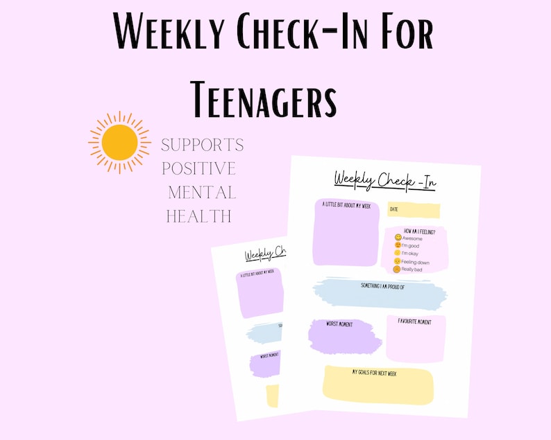 Weekly Check-in for Teenagers / Teen Feelings / Mental Health Check-in ...