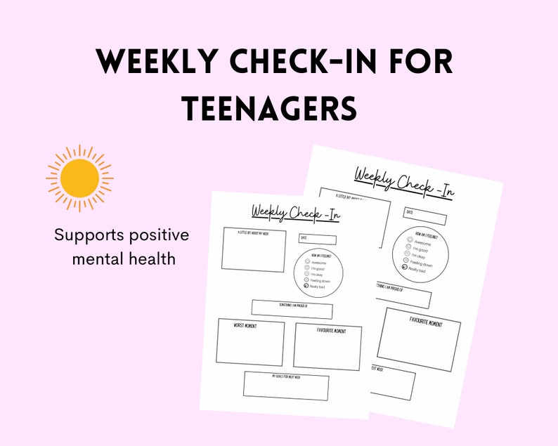 Weekly Check-in for Teenagers / Teen Feelings / Mental Health Check-in ...