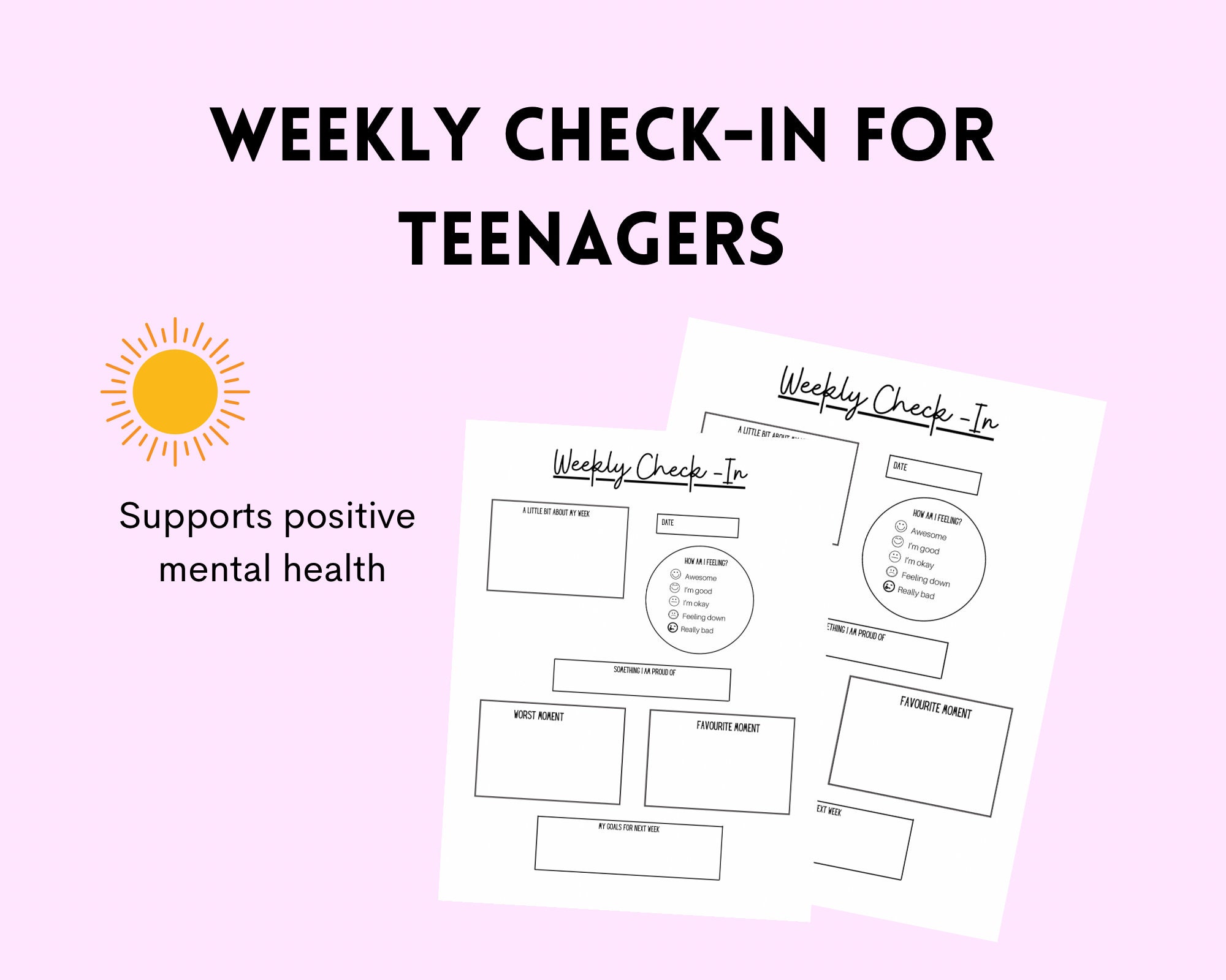 Weekly Check-in for Teenagers / Teen Feelings / Mental Health Check-in ...