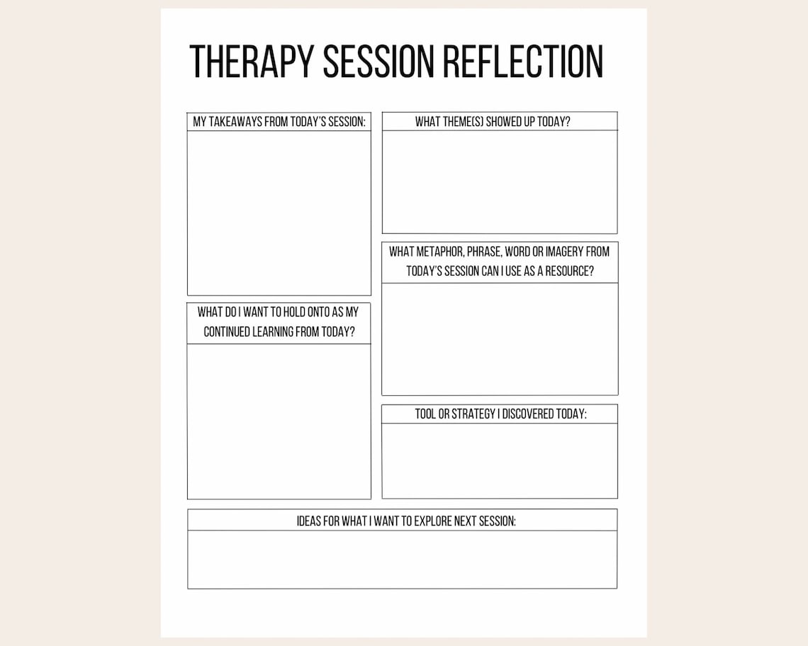 Therapy Session Reflection Worksheet: Mental Health Tools (digital ...
