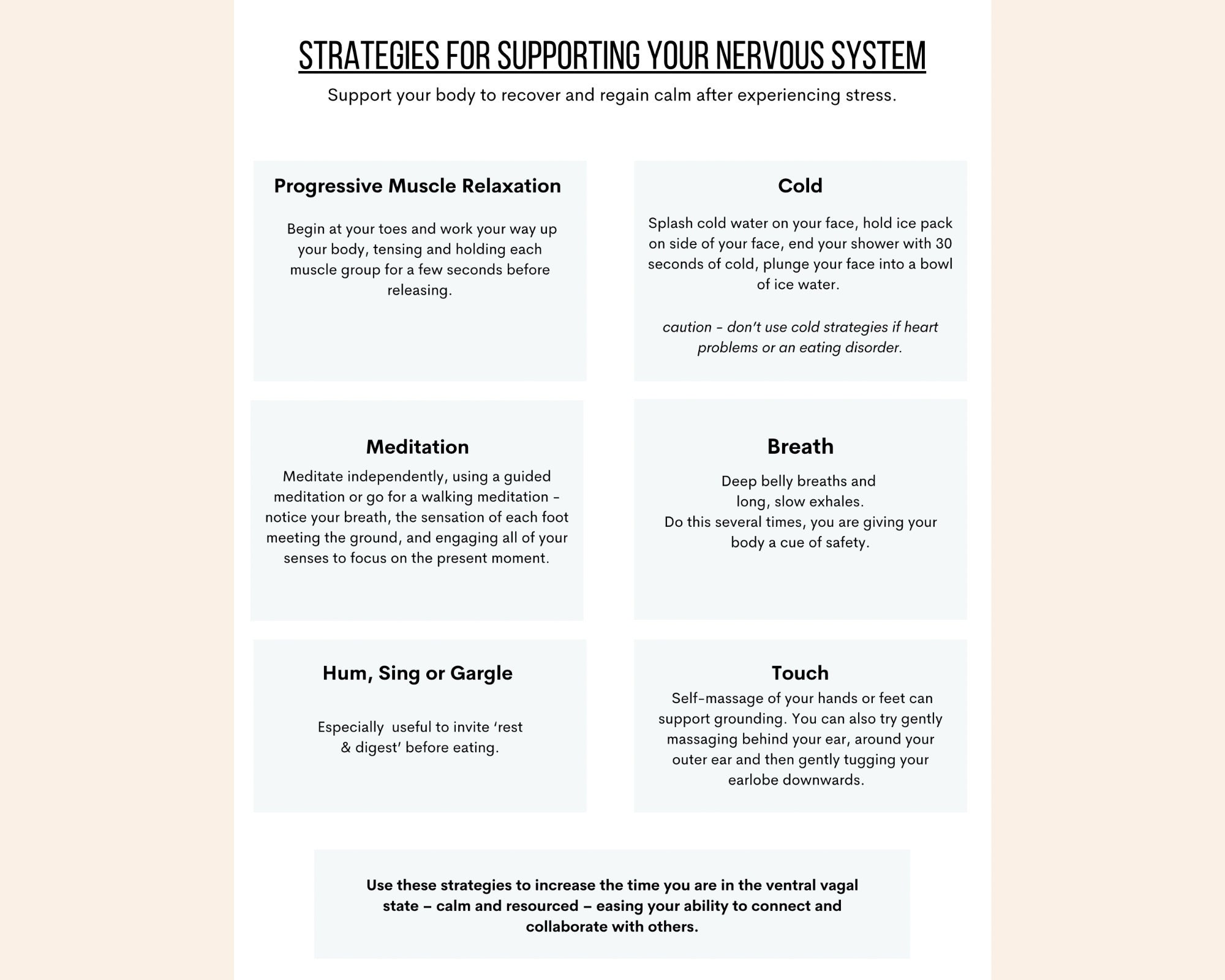 Nervous System Regulation Handout / Coping Skills / Emotional ...