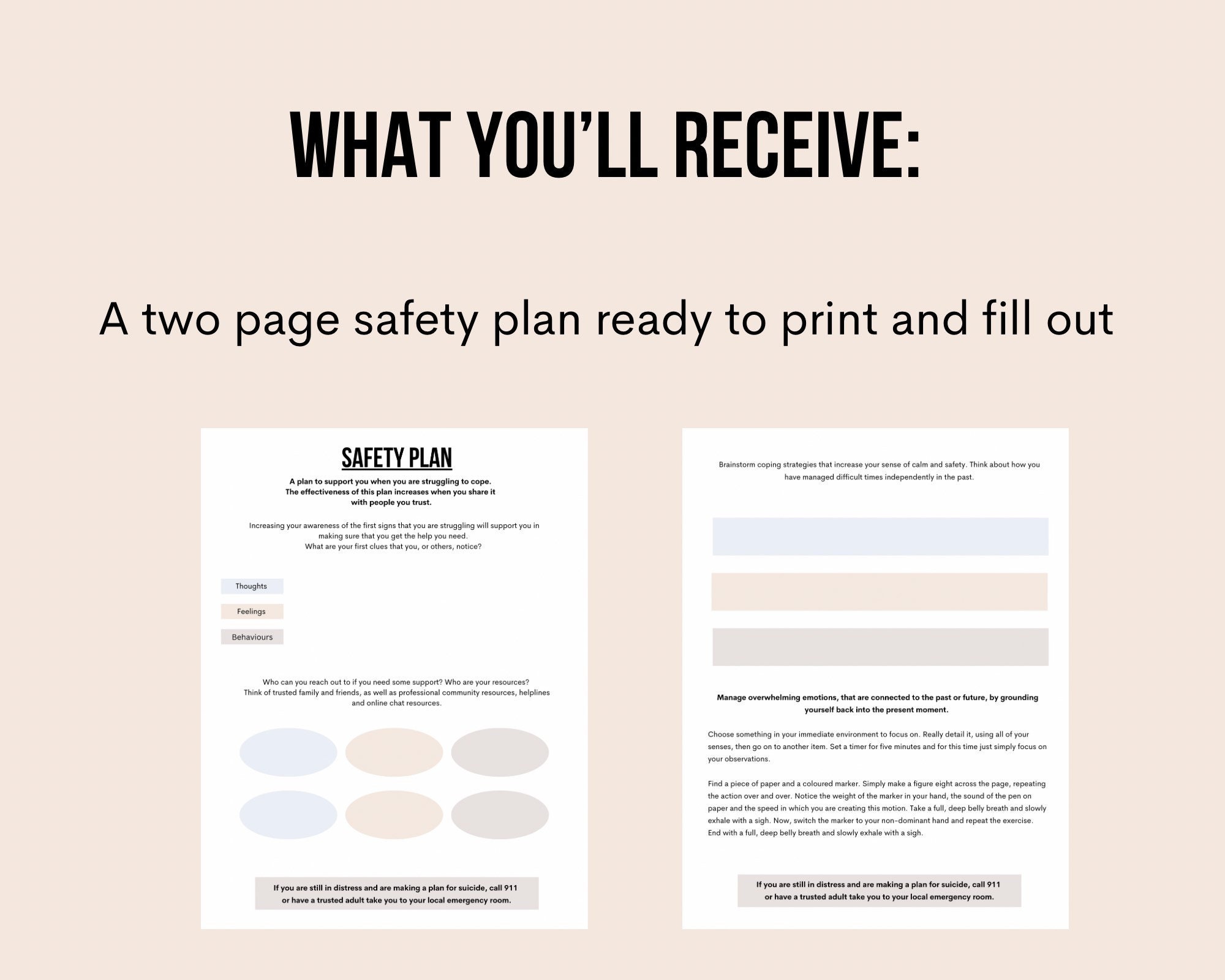 Safety Plan for Adults / Therapy Worksheet / Resources / Suicide ...
