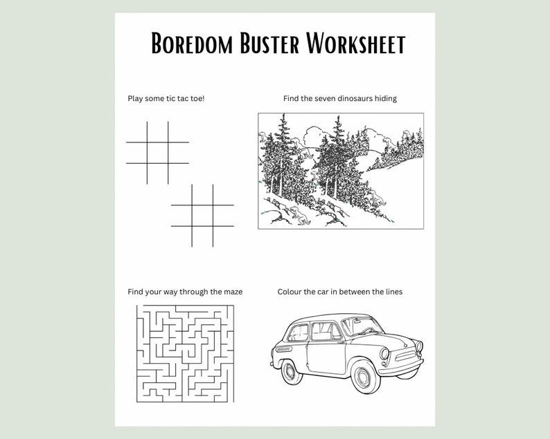 Boredom Buster Worksheet for Kids / Children’s Activity / Brain Games ...