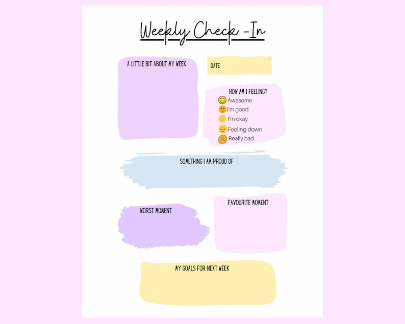 Weekly Check-in for Teenagers / Teen Feelings / Mental Health Check-in ...
