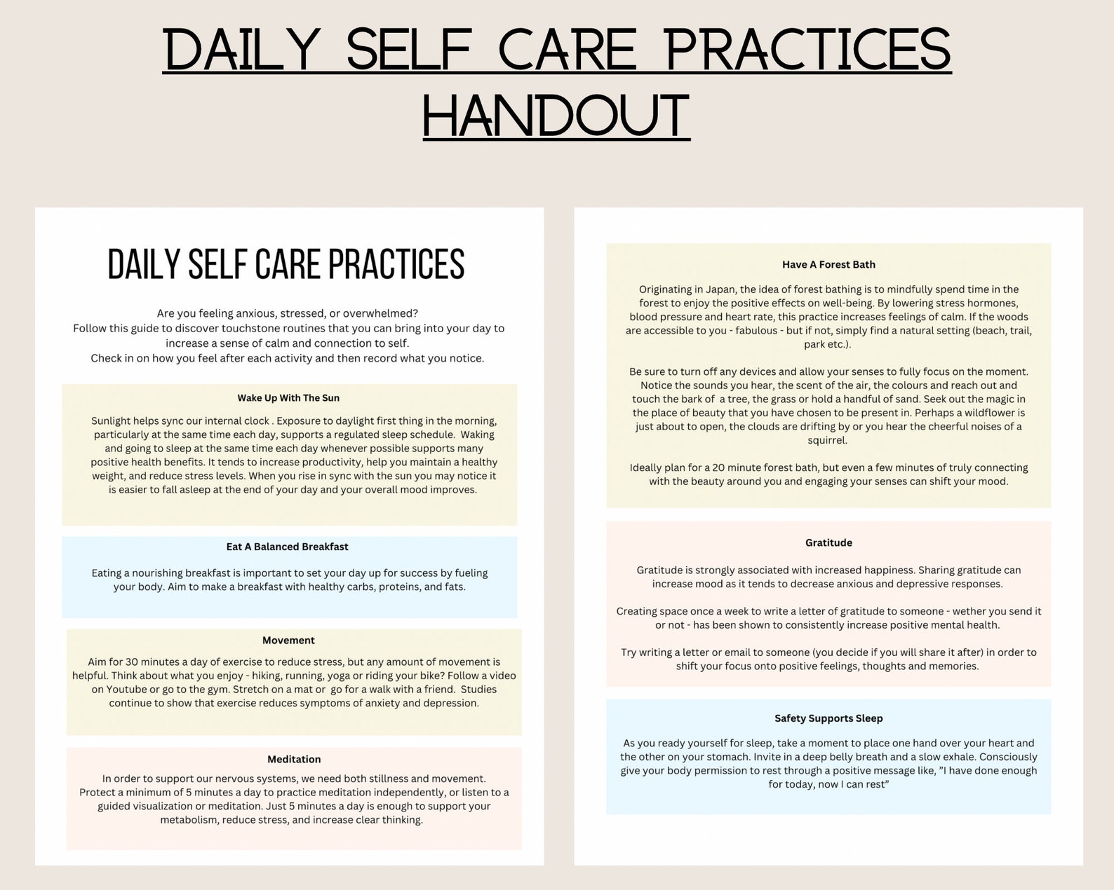 Self Care Practices Handout: Holistic Wellness Guide (PDF) - Etsy