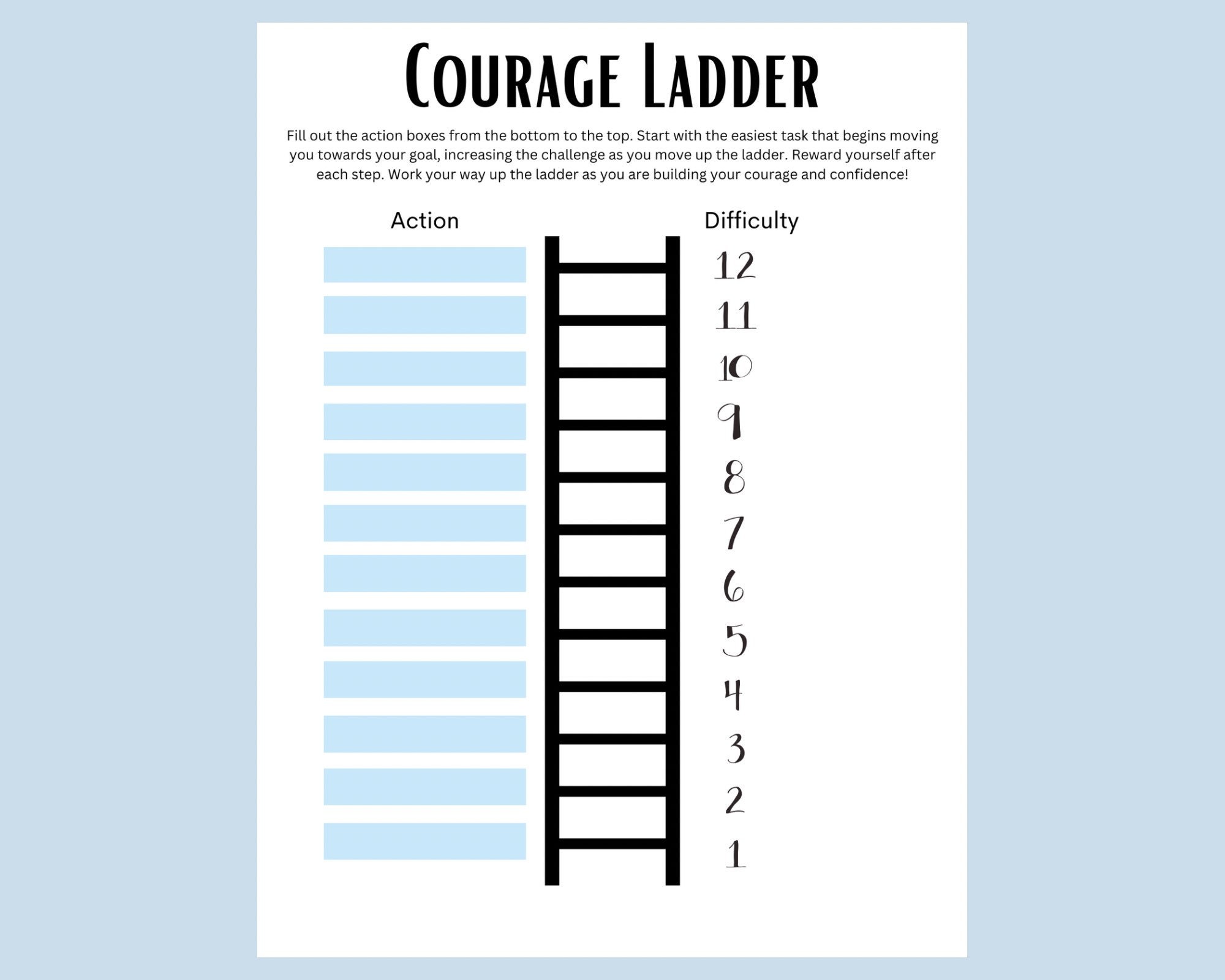 Anxiety Worksheet for Teens & Children: Courage Ladder Activity ...
