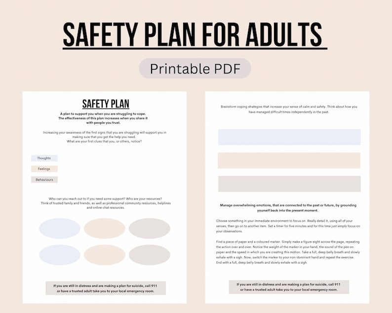 Safety Plan for Adults / Therapy Worksheet / Resources / Suicide ...