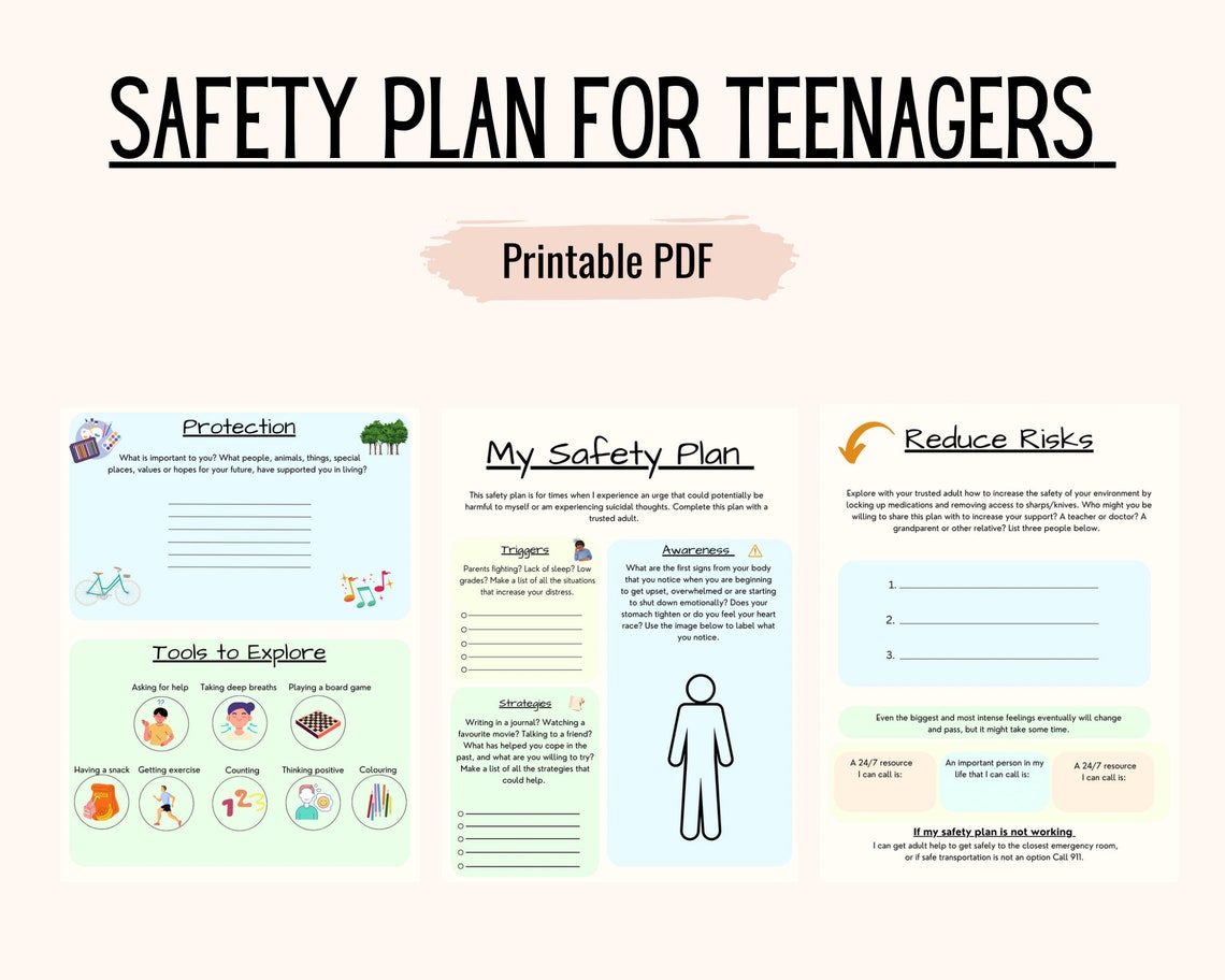 Safety Plan for Teenagers / Youth Safety Plan / Therapy Tools / School ...