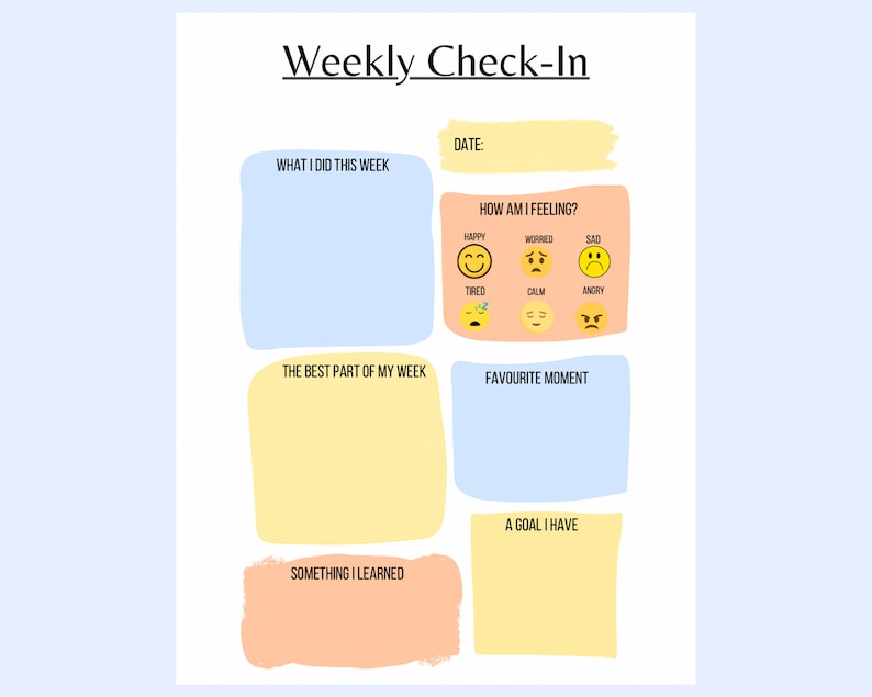 Weekly Check-in for Kids / Teen Feelings / Children’s Mental Health ...