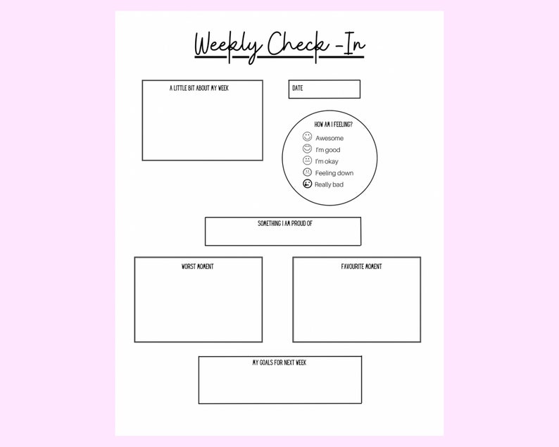 Weekly Check-in for Teenagers / Teen Feelings / Mental Health Check-in ...