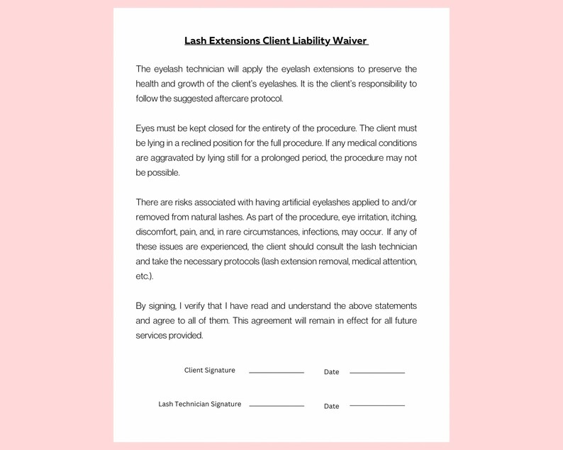 Lash Extensions Client Liability Waiver / Eyelash Extensions ...