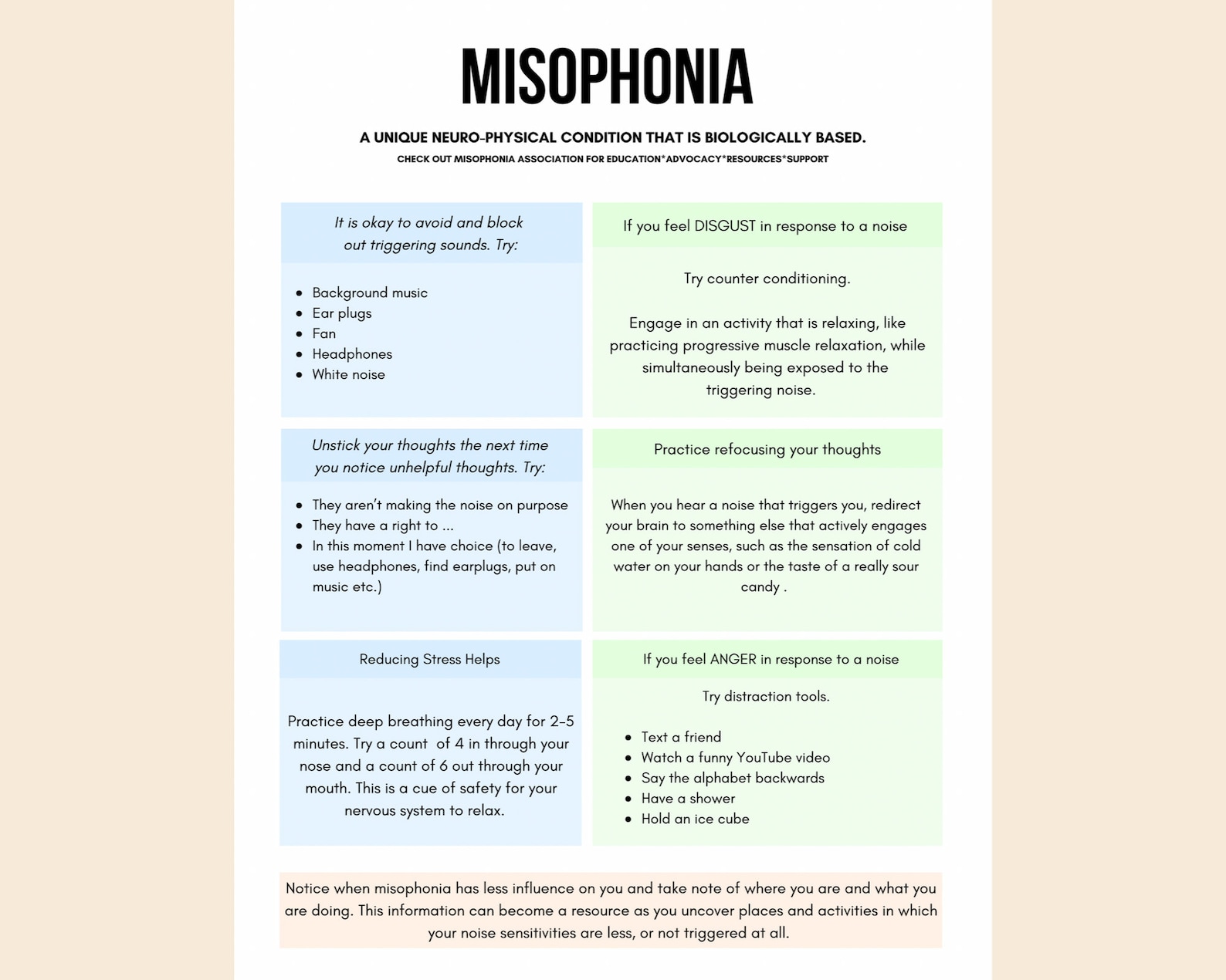 Misophonia Coping Skills Handout: Therapist Self-help (digital Download ...