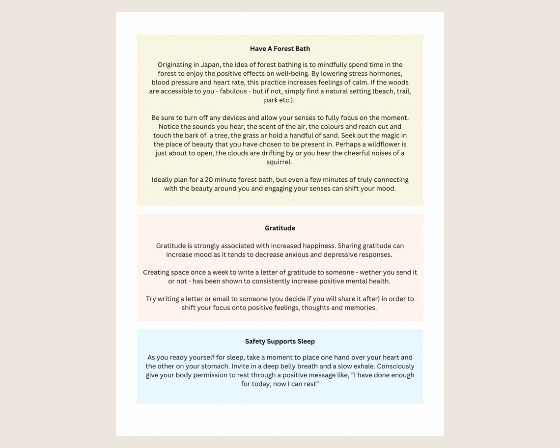 Self Care Practices Handout / Therapist Handout / Mental Health ...