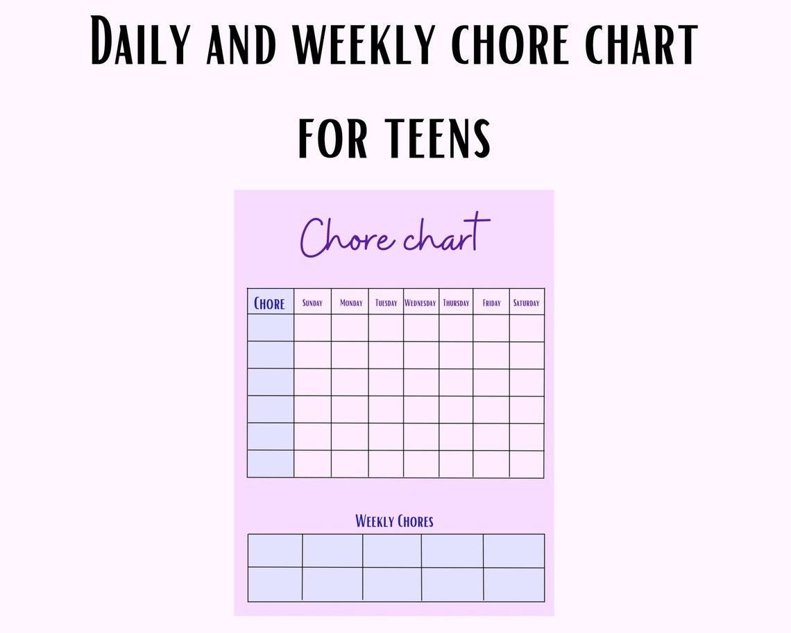 Chore Chart for Teenagers / Routine for Chores / Responsibility Chart ...