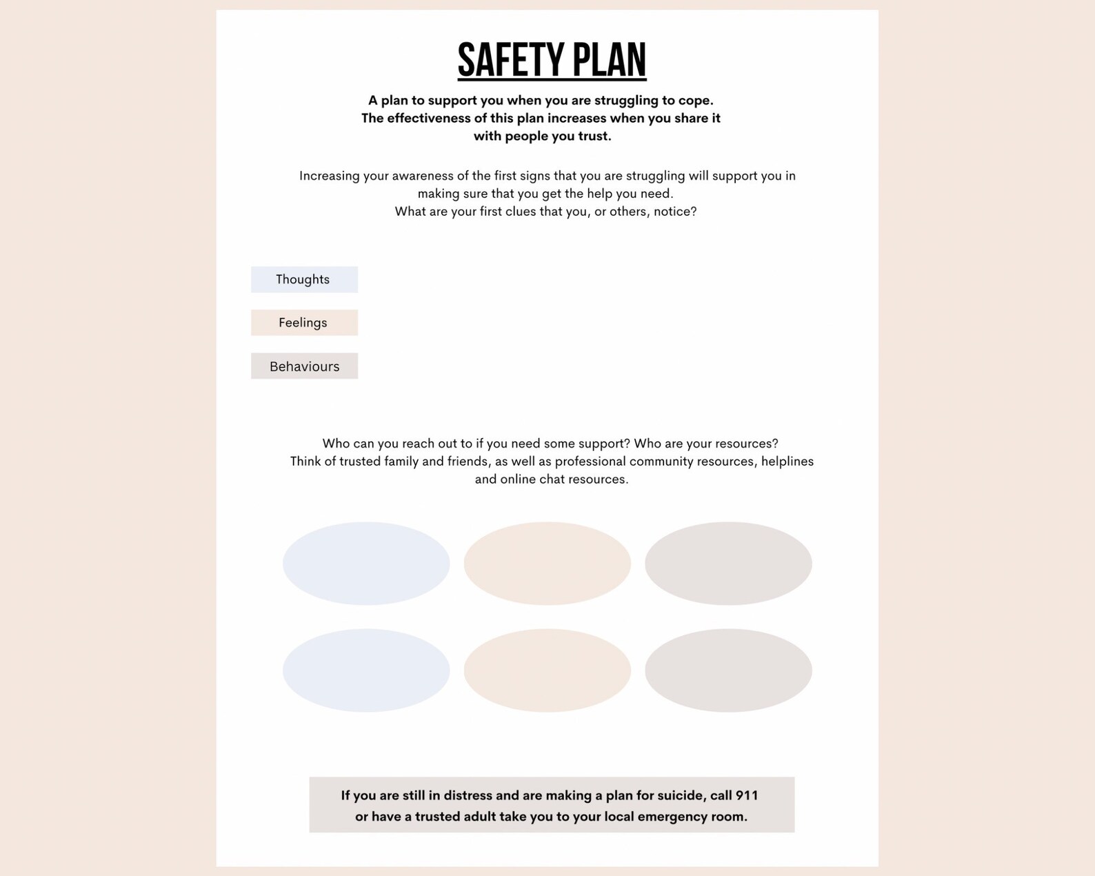 Safety Plan for Adults / Therapy Worksheet / Resources / Suicide ...
